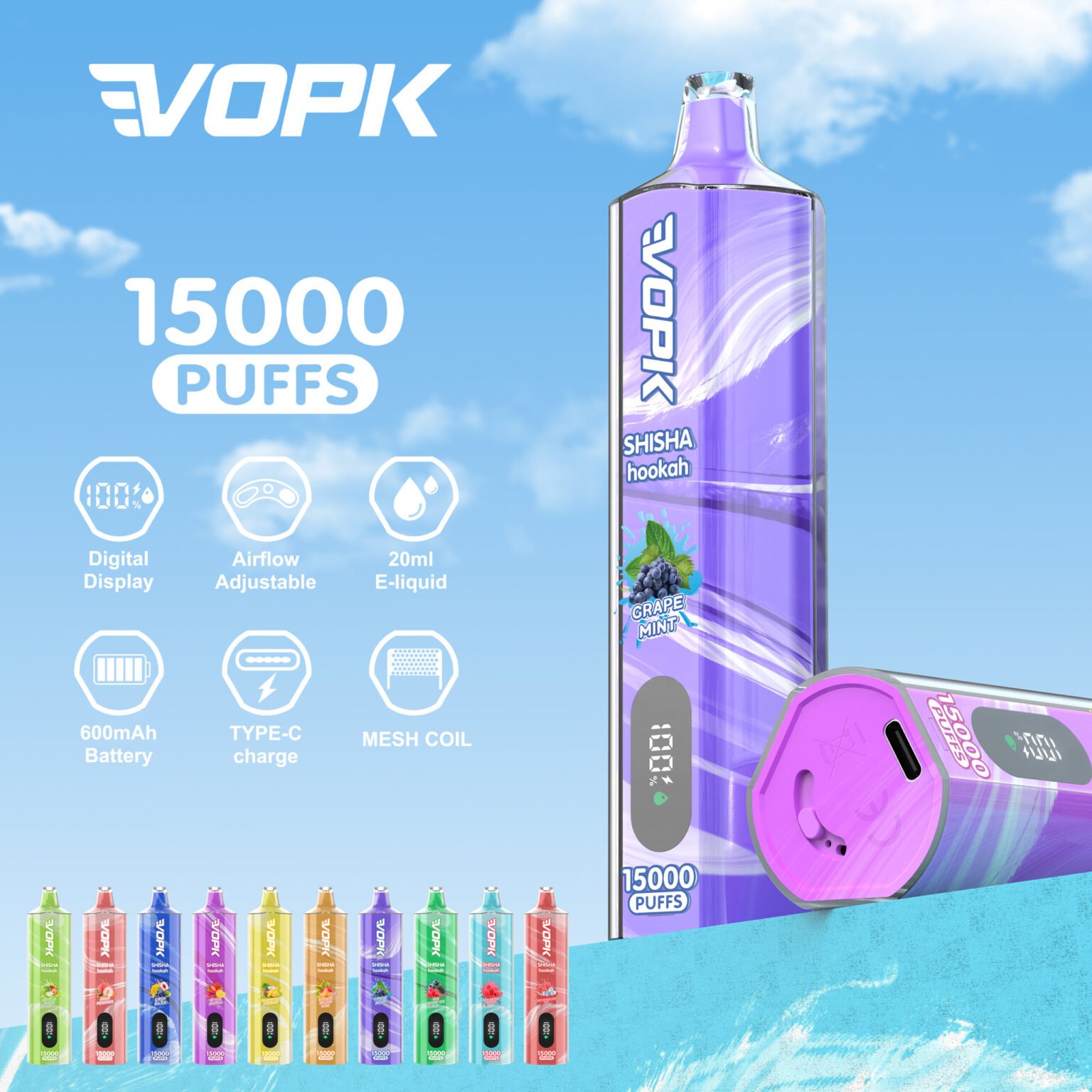 WASPE AIVIOU 40000 Puffs Double Flavor LED Pantalla 0% 2% 5% ...