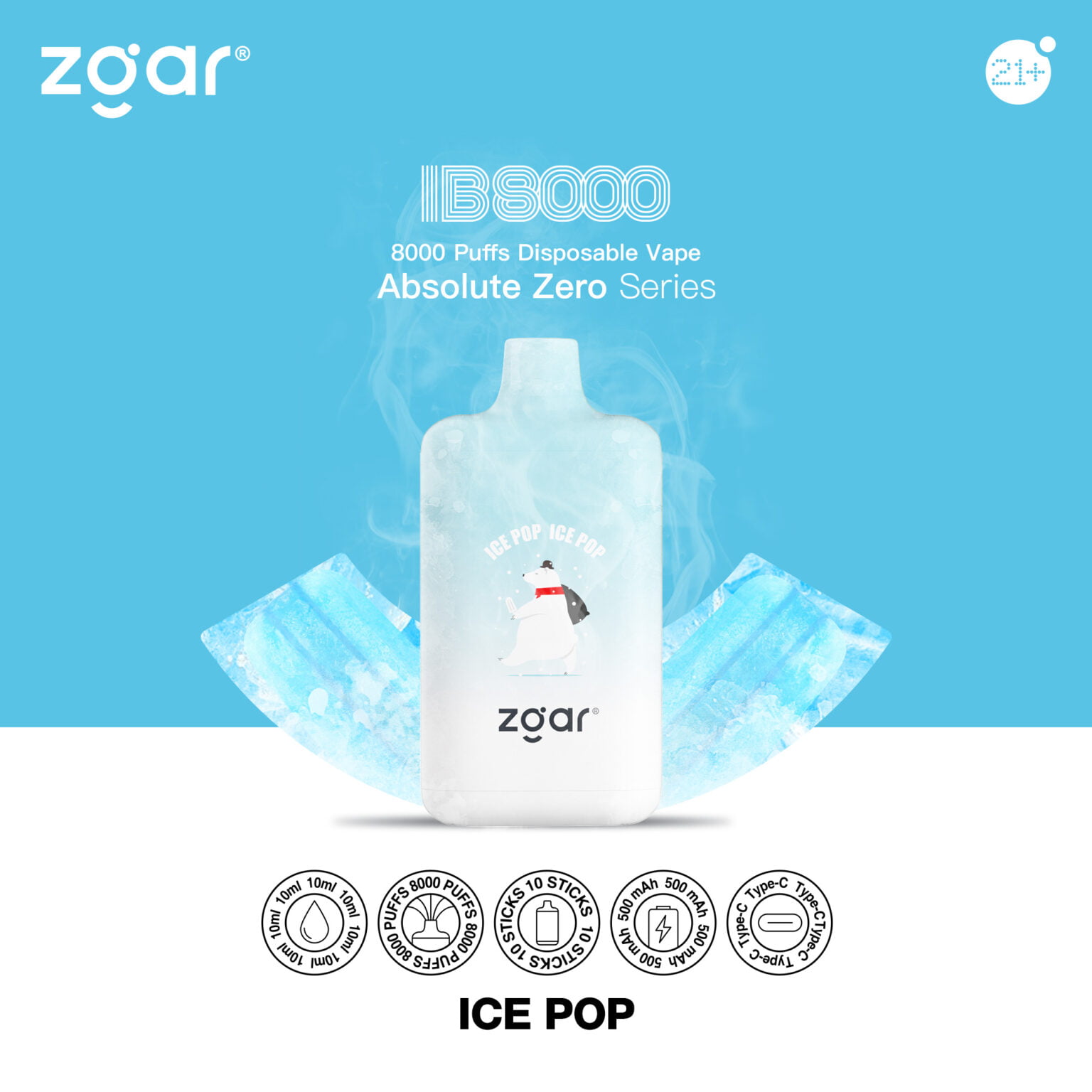 ZGAR ICE BOX 8000 Puffs 2% Nicotine Rechargeable Disposable Vape ...