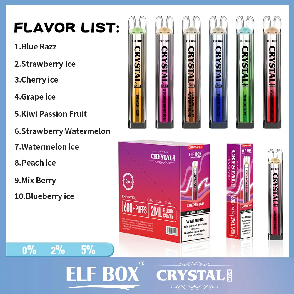 ELF BOX CRYSTAL BAR 600 Puffs 0% 2% 5% Nikotin wiederaufladbar Einweg ...