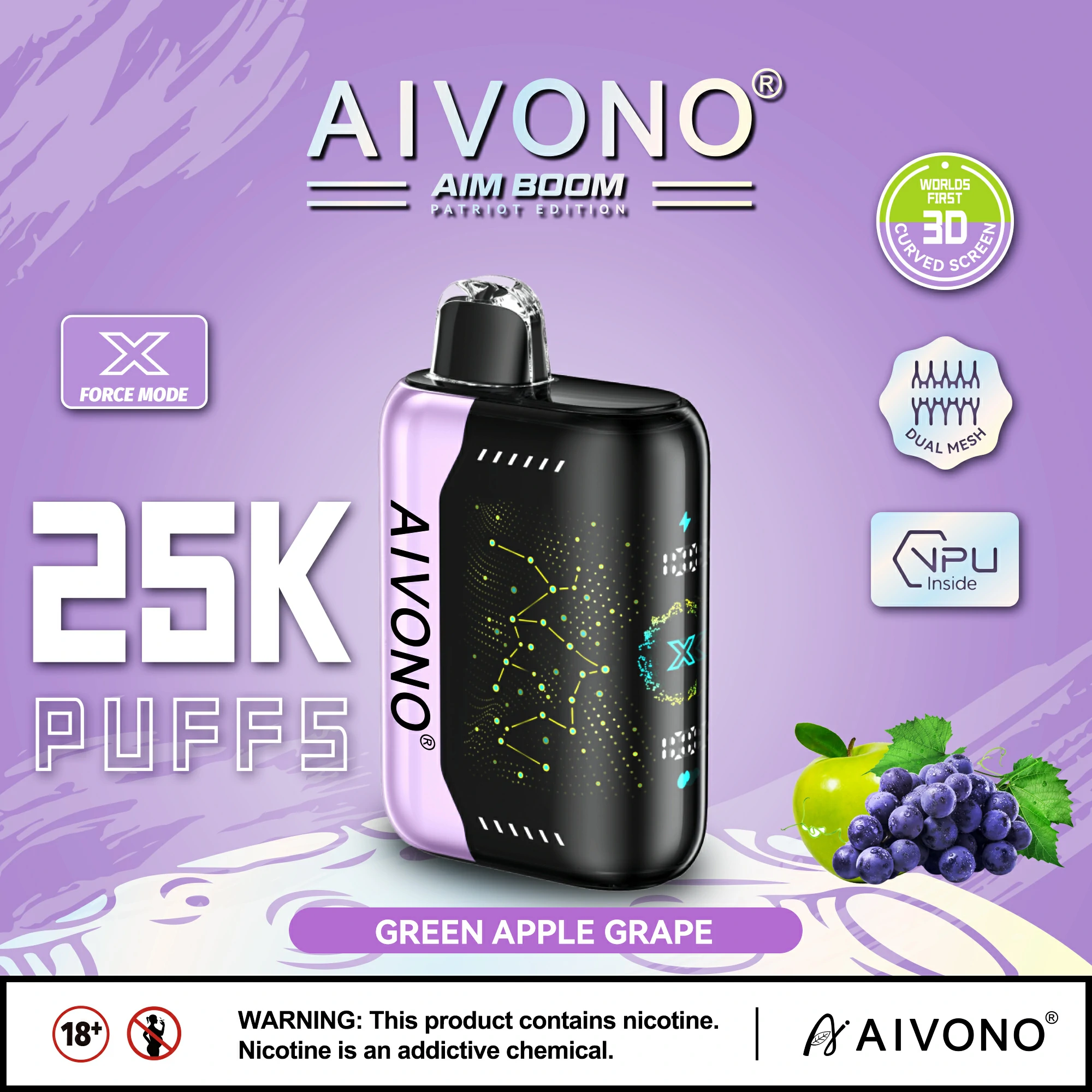 AIVONO AIM BOOM 25000 Puffs Dual Mesh Digital Screen 0% 2% 3% 5% Low ...